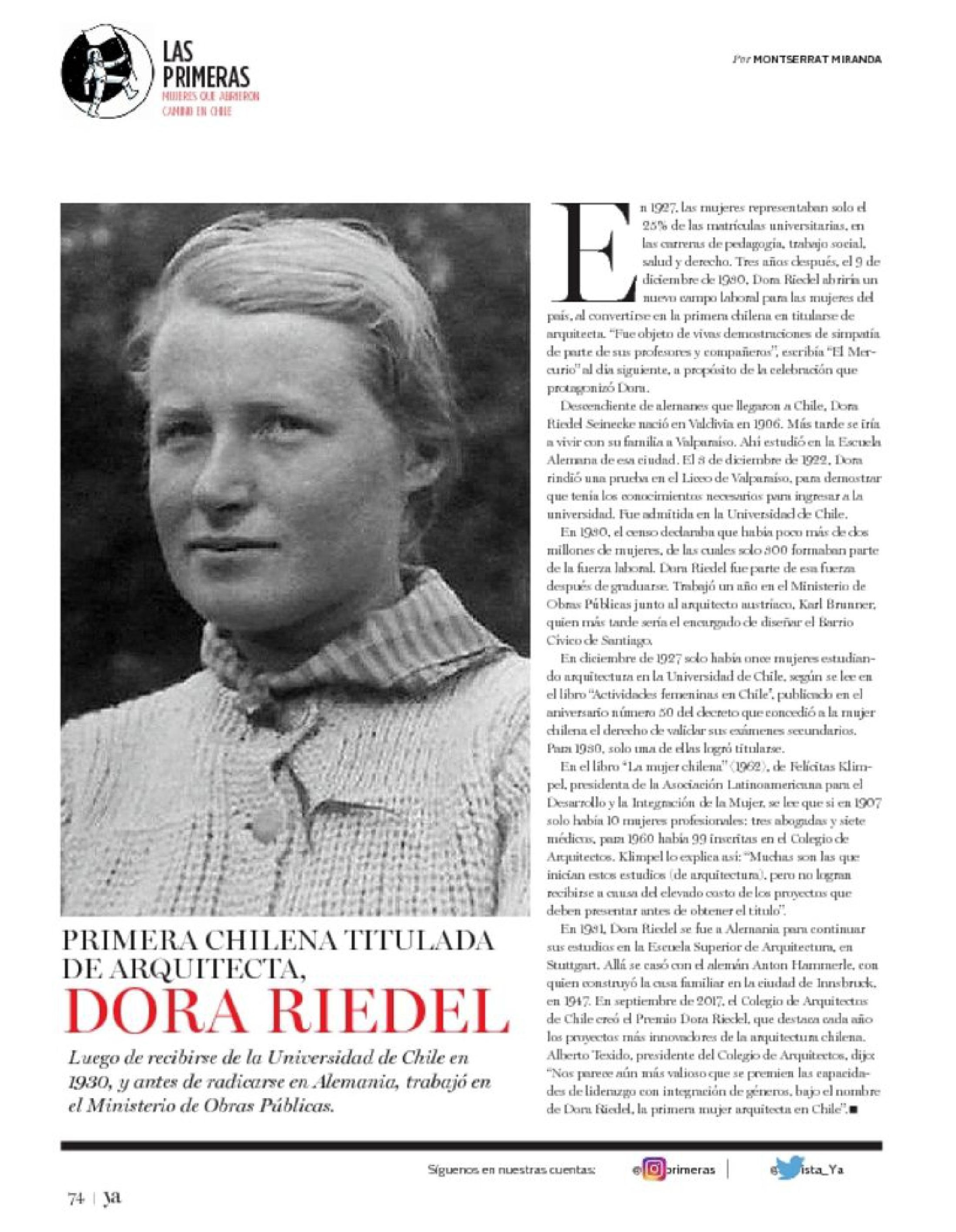 Destacan a Dora Riedel en la sección “Las primeras mujeres que abrieron ...